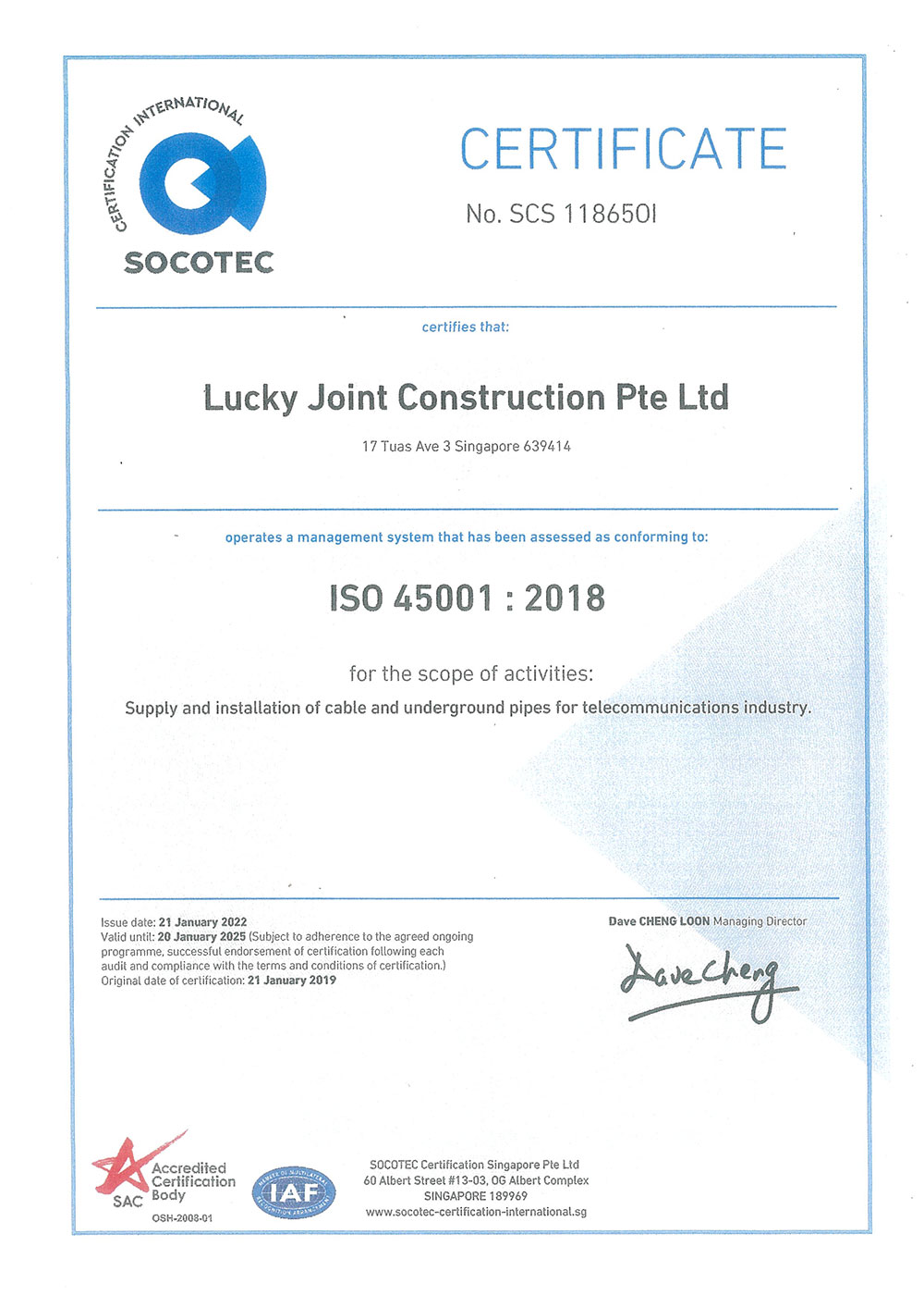 Certifications & Achievements - Lucky Joint Construction Pte Ltd